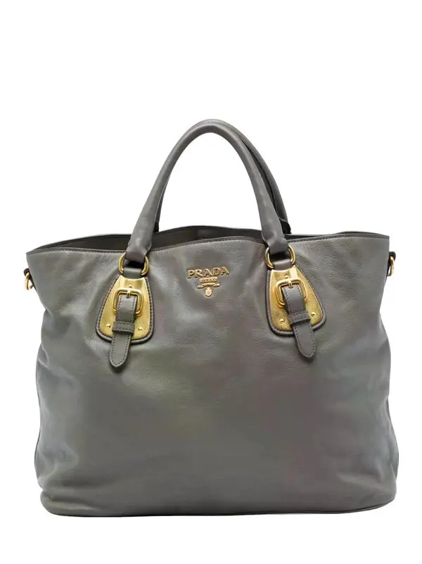 Prada 2010-2026 Soft Calfskin Open Convertible Shopping Tote Satchel - Grey