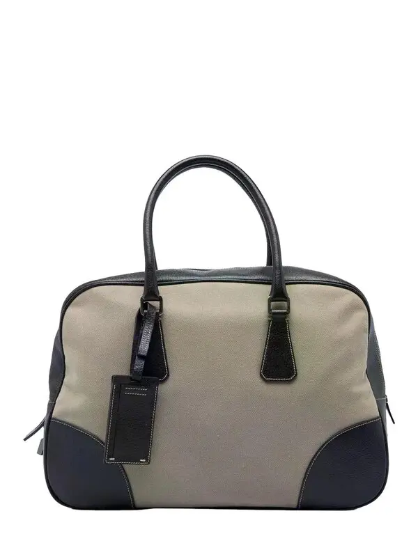 Prada 2000-2013 Cinghiale Trimmed Canvas Canapa Bauletto Bag Handbag - Neutrals