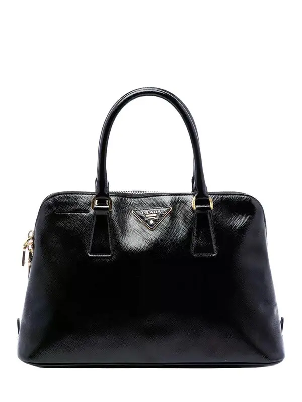 Prada 2010-2026 Medium Saffiano Vernice Promenade Satchel - Black