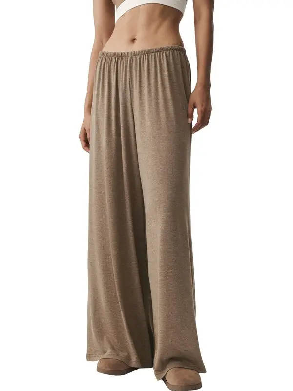 Alo Yoga Semi Sheer High-waist Oasis Wide Leg Pants Regular - Java Brown Heather