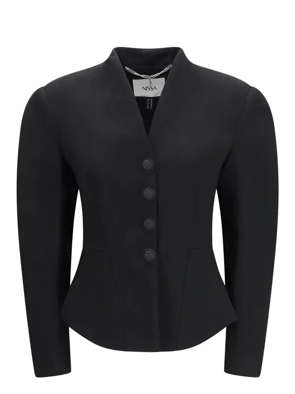 NISSA Tailored Wool-blend V-neck Jacket - Black