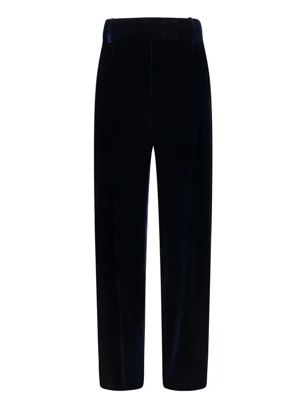 Giorgio Armani Wide Leg Pants With Double Pleats In Viscose And Silk Velvet - Blue