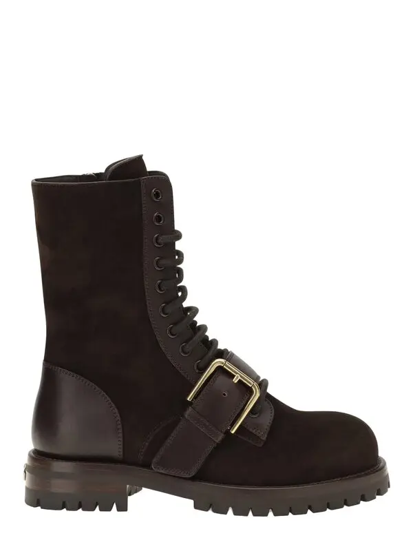 Dolce & Gabbana Leather And Suede Buckle Ankle Boots - Black