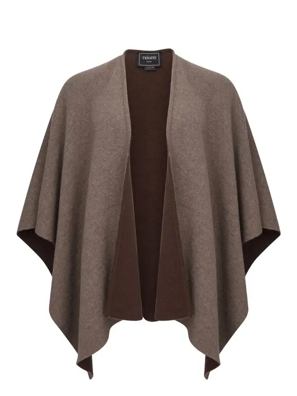 TRIONA Taupe Reversible Isla Merino Cashmere Knit Cape - Brown
