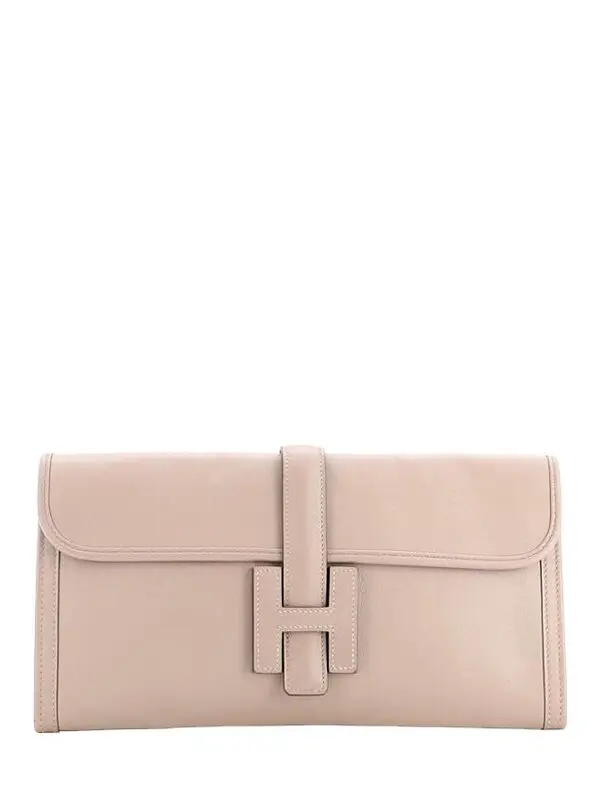 Hermès Jige Elan Swift Leather Clutch - Gray