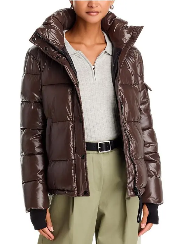 Aqua Ella Glossy Hooded Puffer Coat Exclusive - Espresso