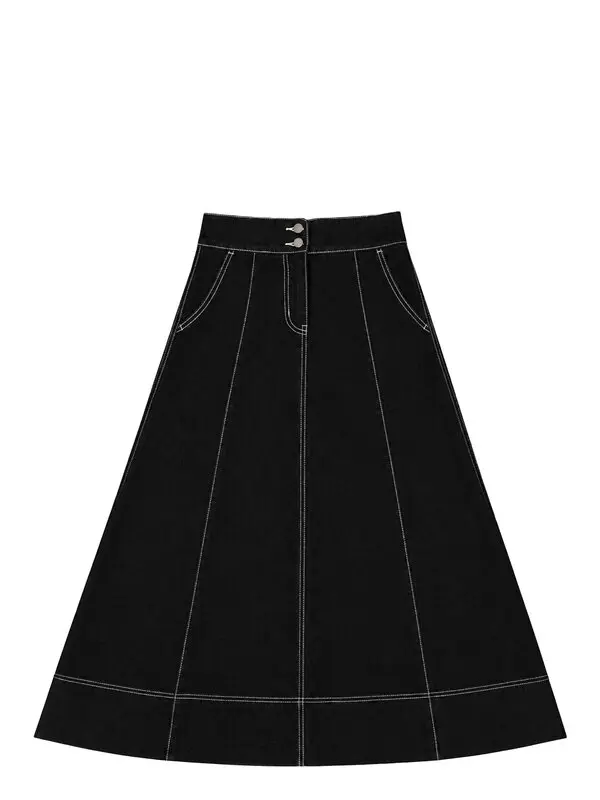 RAVE ON TREND Flared Denim Skirt - Black