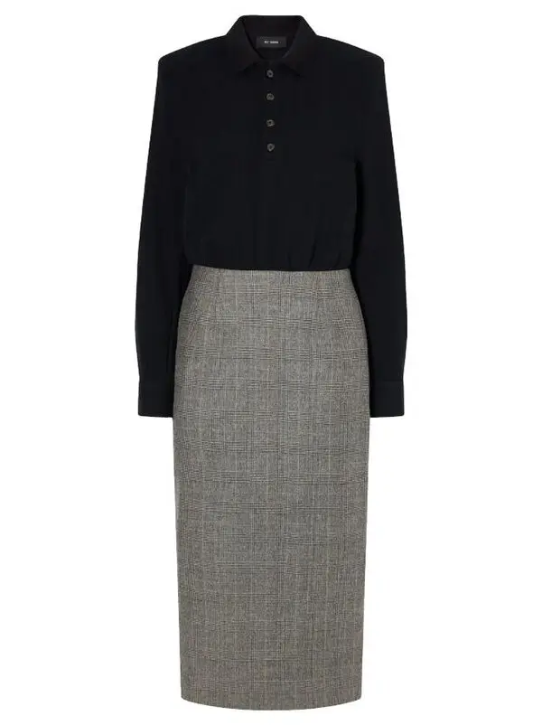WILLY CHAVARRIA Polo Wool-blend Piqué And Prince Of Wales Checked Midi Dress - Multi