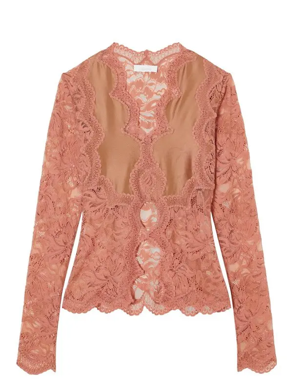 Rabanne Lace-trimmed Stretch-satin Blouse - Camel