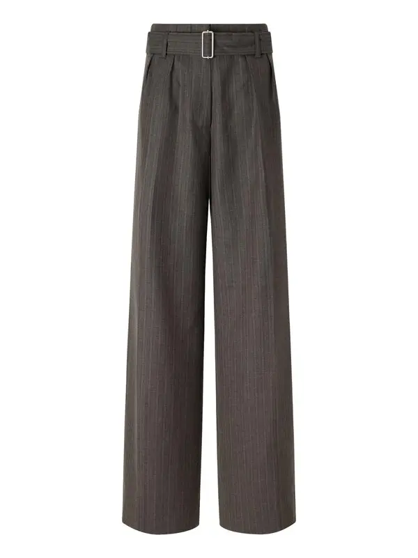 Our Legacy Soar Belted Pinstriped Cotton And Wool-blend Woven Wide-leg Pants - Dark Gray