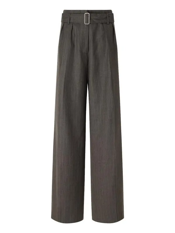 Our Legacy Soar Belted Pinstriped Cotton And Wool-blend Woven Wide-leg Pants - Gray