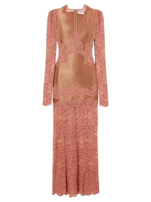 Rabanne Lace-trimmed Stretch-satin Maxi Dress - Camel