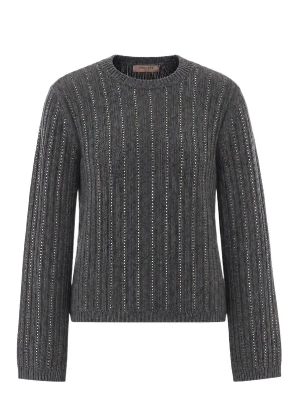 TWINSET Strass Ribbed Knitted Sweater - Gray