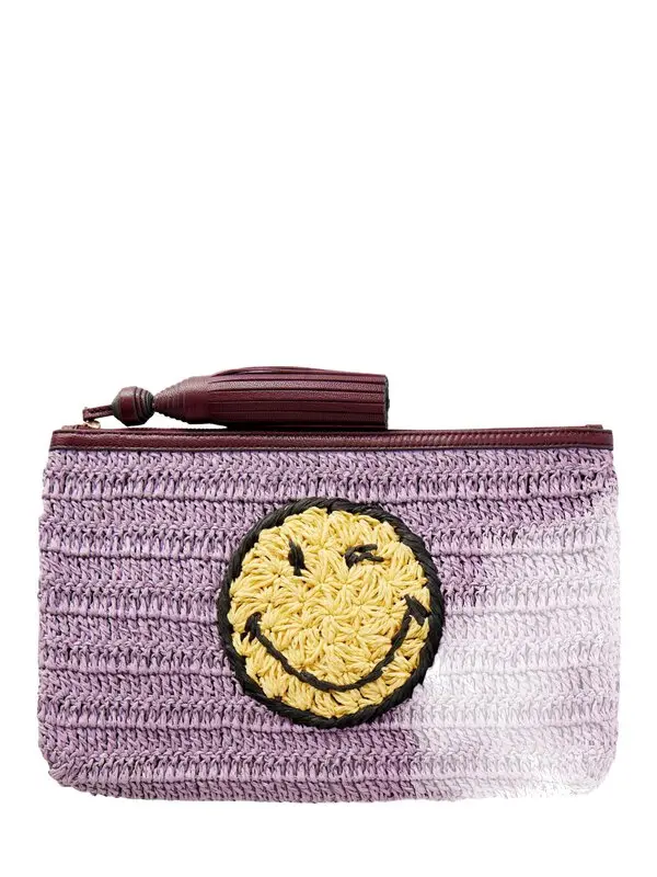 ANYA HINDMARCH Tasseled Leather-trimmed Raffia Clutch Bag - No