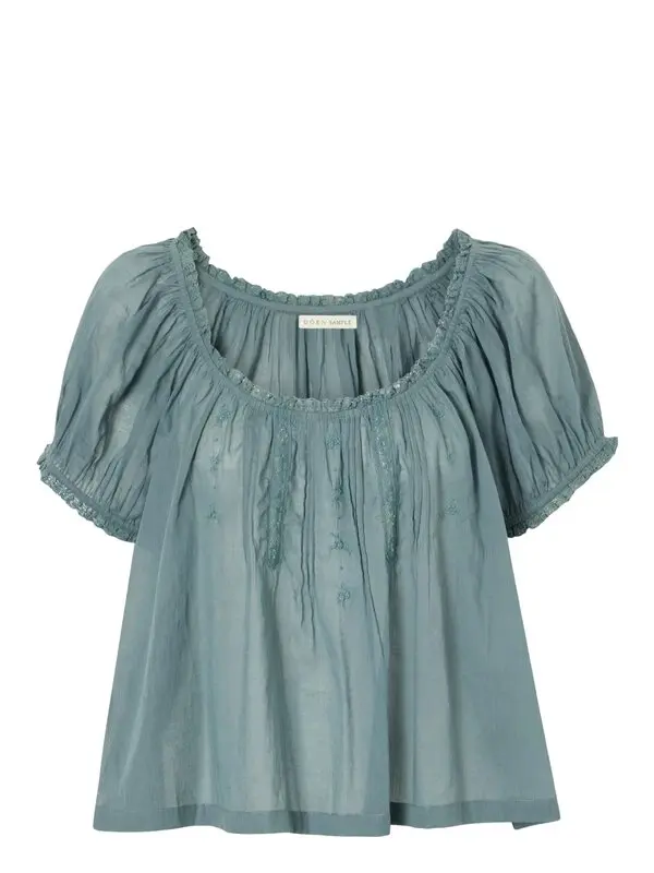 DÔEN Vintage Lace Trimmed Blouse - Blue