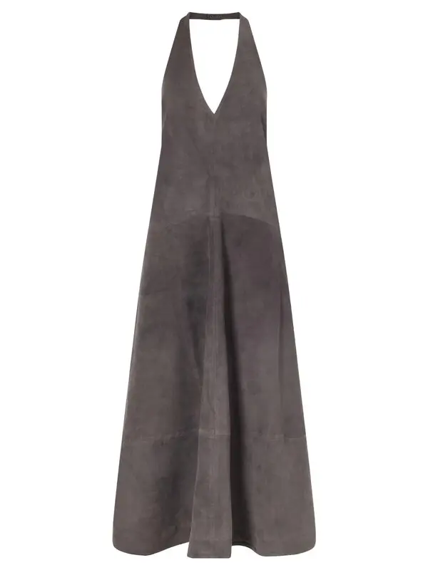 ST. AGNI Paneled Suede Halter Midi Dress - Black
