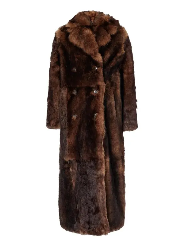 YVES SALOMON Paneled Shearling Coat - Brown