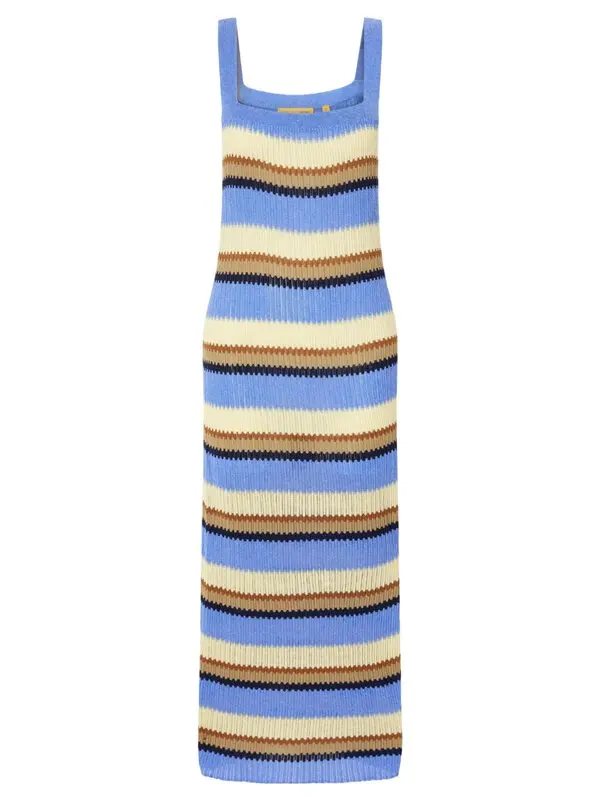 Guest In Residence Palazzo Striped Ribbed Silk And Linen-blend Midi Dress - No