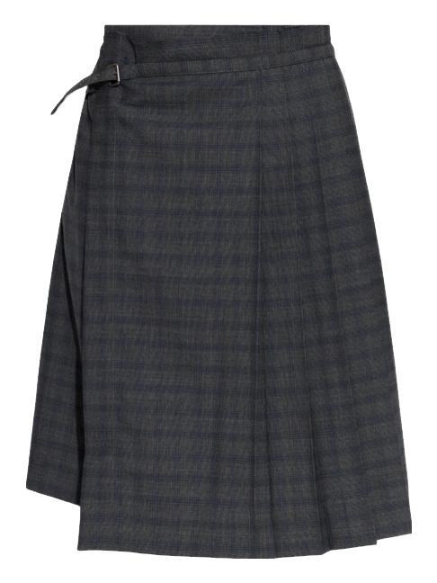 Dries Van Noten Plaid Wrap Pleated Midi Skirt - Grey