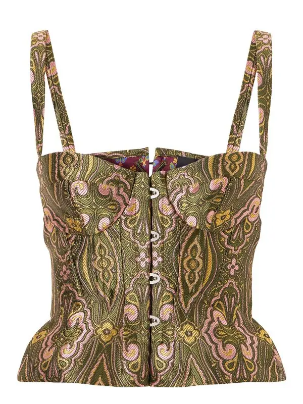 Etro Floral Paisley-print Jacquard Bustier Top - Green