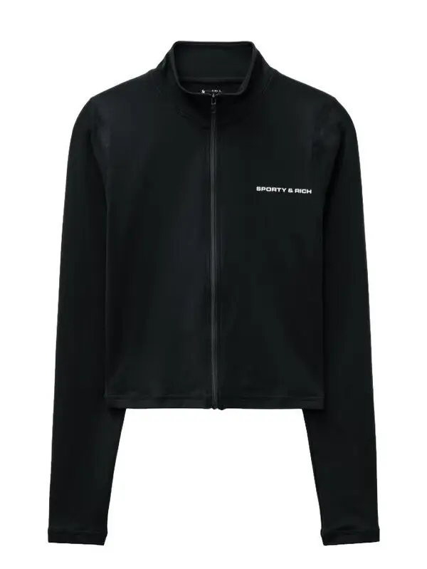 SPORTY  RICH Zip-up Knitted Sports Top - Black