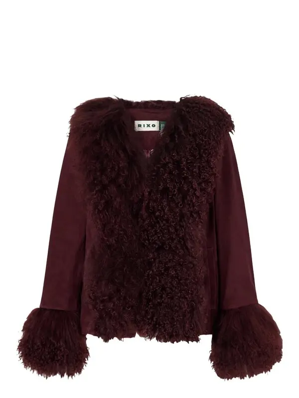 Rixo Shearling-trimmed Suede Jacket - Burgundy