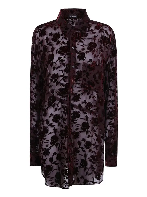 ANN DEMEULEMEESTER Elisabeth Floral-devoré Shirt - Deep Red