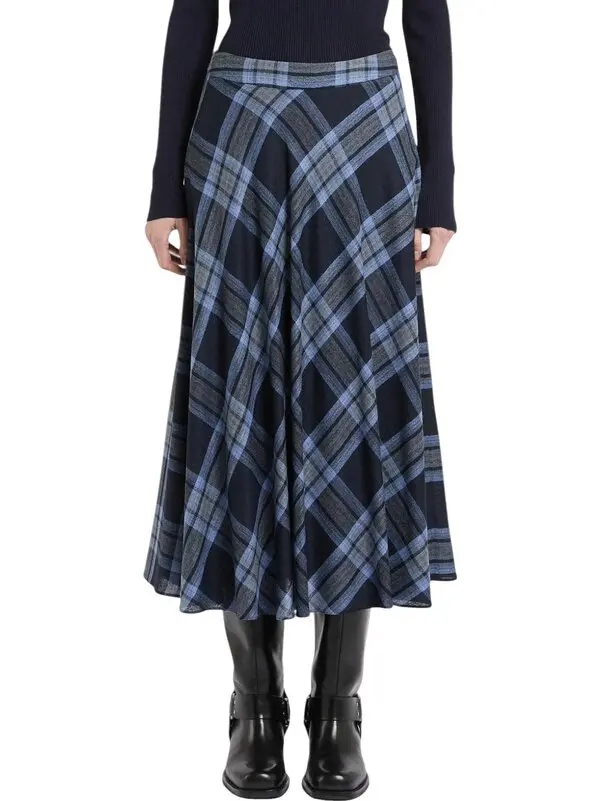 Marella Plaid Flared Midi Skirt - No