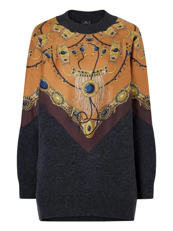 Etro Printed Silk-trimmed Wool And Cashmere-blend Sweater - No