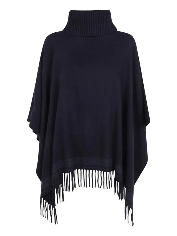 Ralph Lauren Fringed Turtleneck Cape - Black