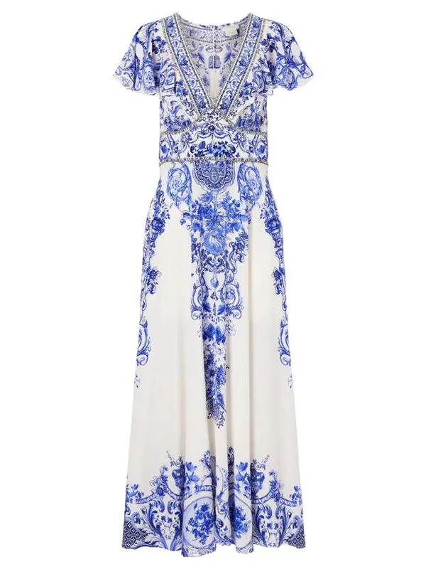 Camilla Embellished Printed Ruffled Silk-crepe Midi Dress - No