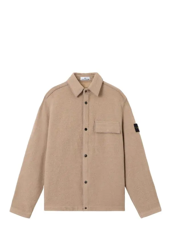 Stone Island Comfort-fit Snap-front Overshirt With Chest Pocket - Biscuit