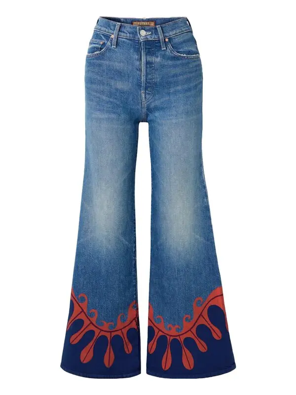 MOTHER La Doublej The Tomcat Roller Printed High-rise Flared Jeans - Blue
