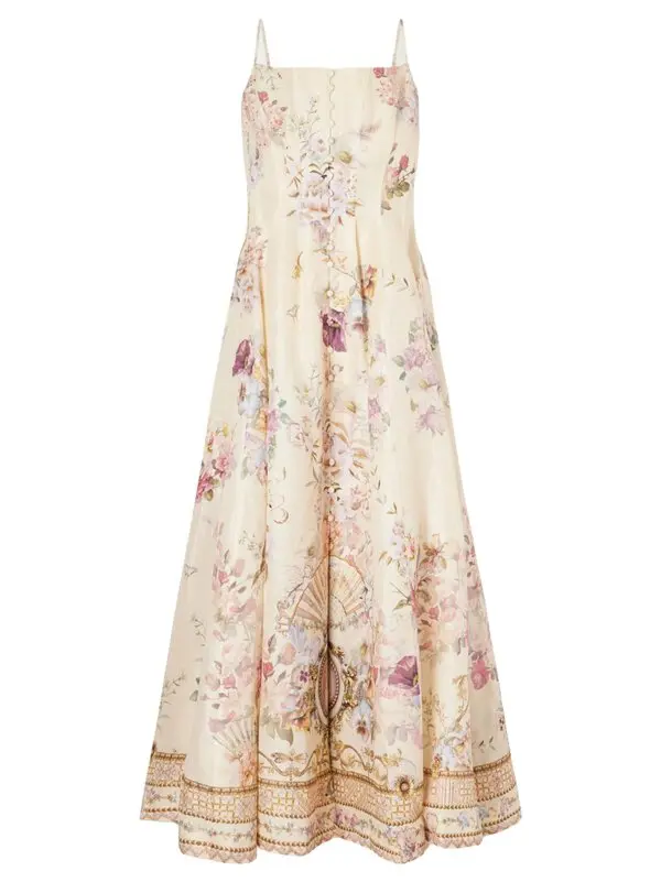 Camilla Embellished Printed Linen And Silk-blend Midi Dress - No