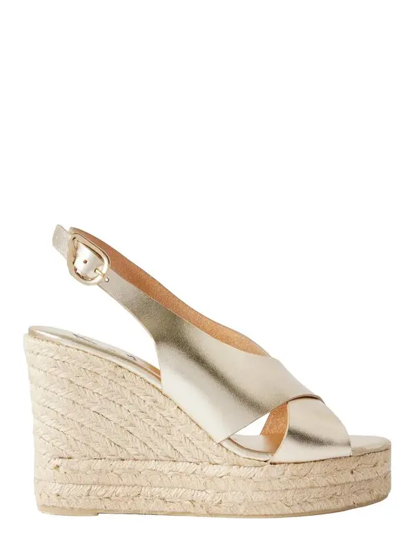 ANCIENT GREEK SANDALS Maria Metallic Leather Espadrille Wedge Sandals - No
