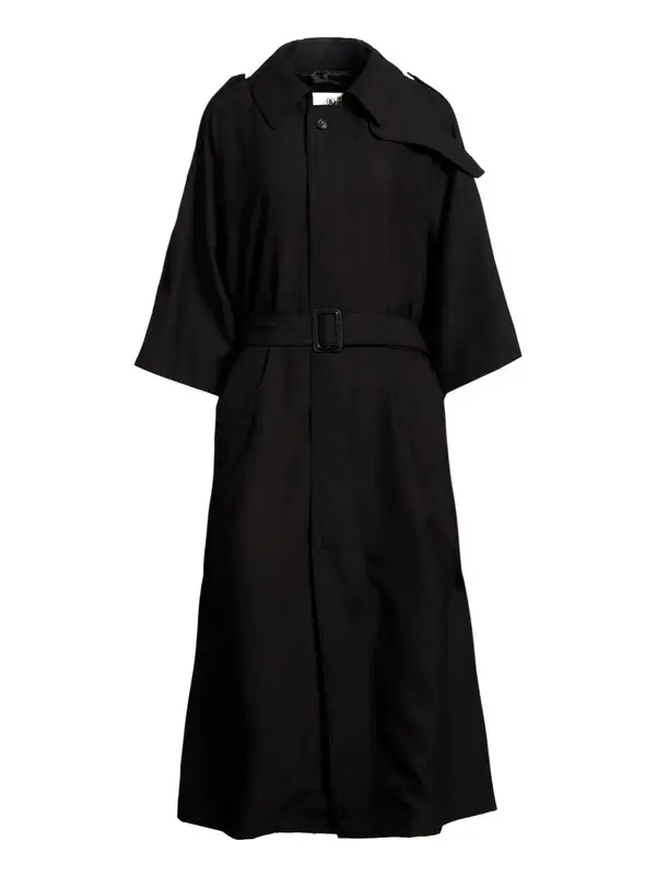 MAISON MARGIELA Solid-color Short-sleeve Wool Trench Coat - Black
