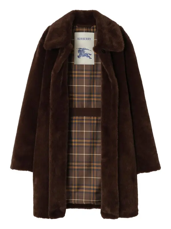 Burberry Faux Fur Belted Car Coat - Brown