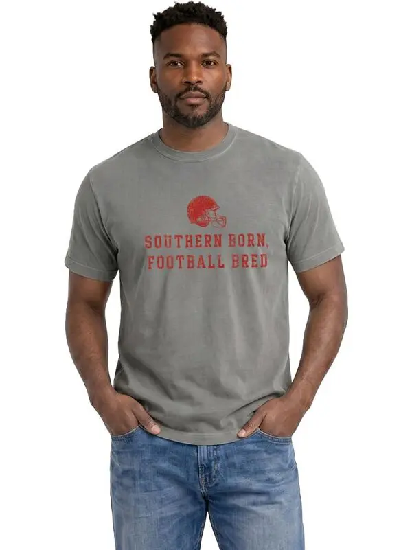 SIMPLY SAGE MARKET Southern Born Football Bred Helmet Garment Dyed T-shirt - Grey