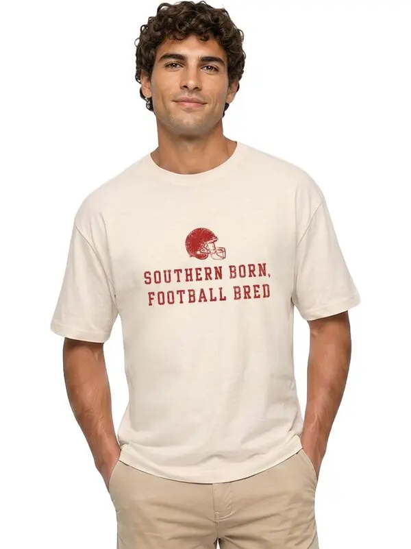 SIMPLY SAGE MARKET Southern Born Football Bred Helmet Garment Dyed T-shirt - Ivory