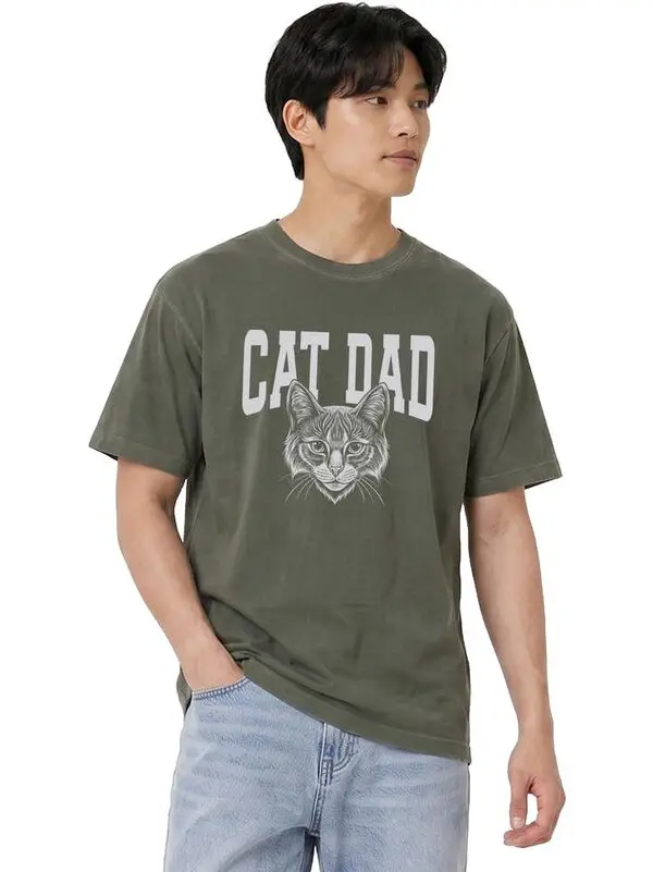 SIMPLY SAGE MARKET Cat Dad Sketch Garment Dyed T-shirt - Moss