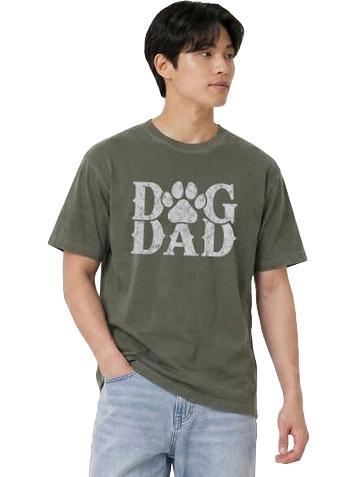 SIMPLY SAGE MARKET Dog Dad Paw Distressed Garment Dyed T-shirt - Moss