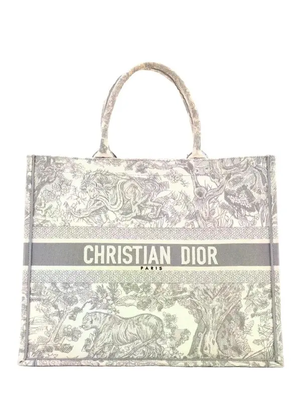 Dior Book Embroidered Canvas Large Tote Bag - Grey