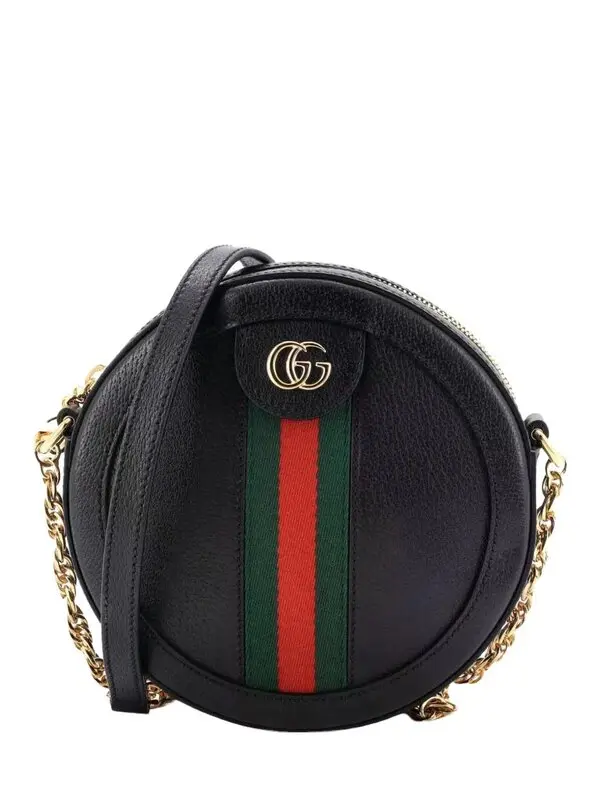 Gucci Ophidia Round Shoulder Bag Leather Mini Crossbody Bag - Black