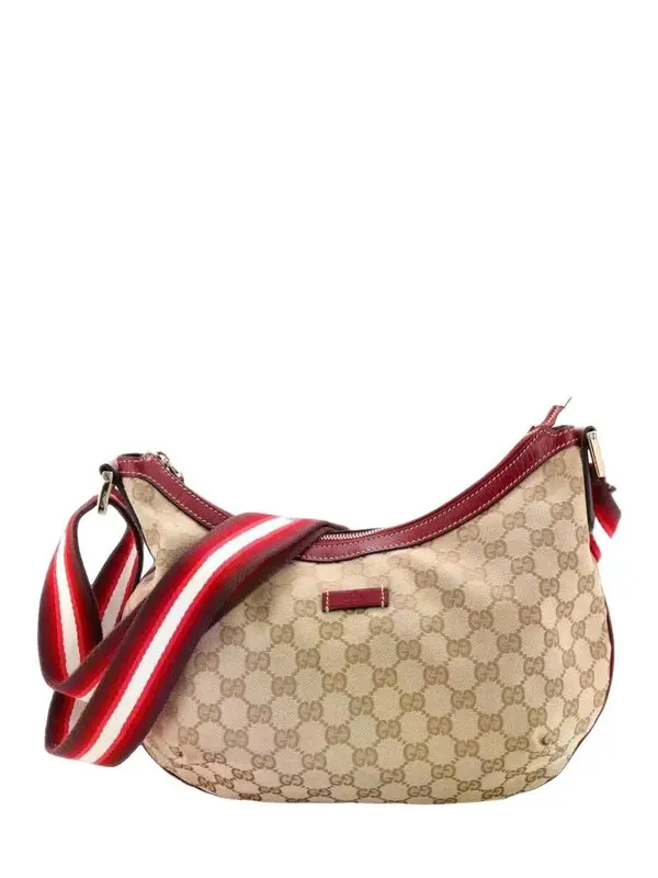 Gucci Saddle Zip Messenger Bag Gg Canvas With Leather Medium Crossbody Bag - Brown