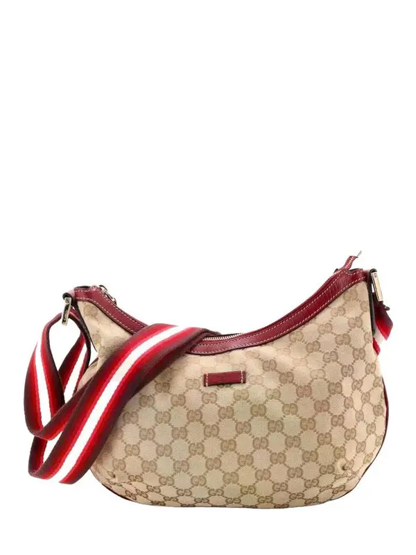 Gucci Saddle Zip Messenger Bag Gg Canvas With Leather Medium Crossbody Bag - Brown