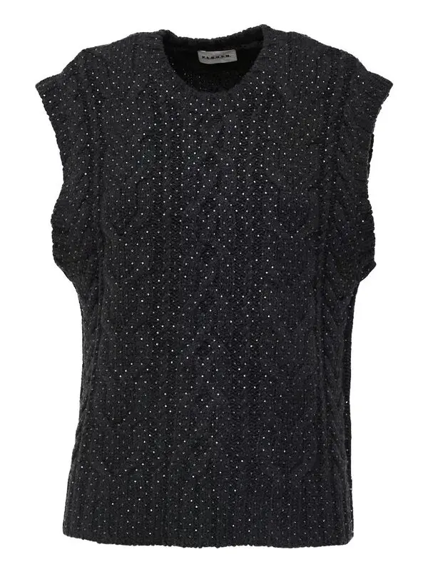 P.a.r.o.s.h Cable-knit Rhinestone-embellished Vest - Black