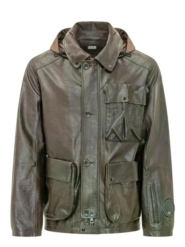 C.P. COMPANY Mille Leather Jacket - Brown