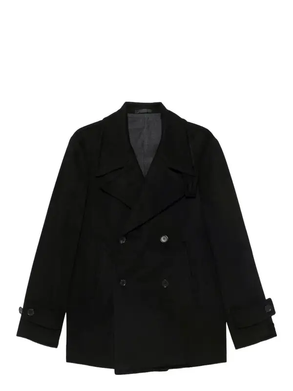 Caruso Double-breasted Pea Coat - Black