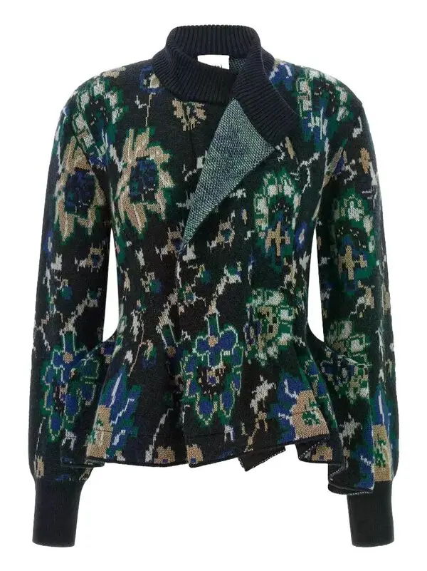 NUDE Peplos Jacquard-knit Cardigan - Black