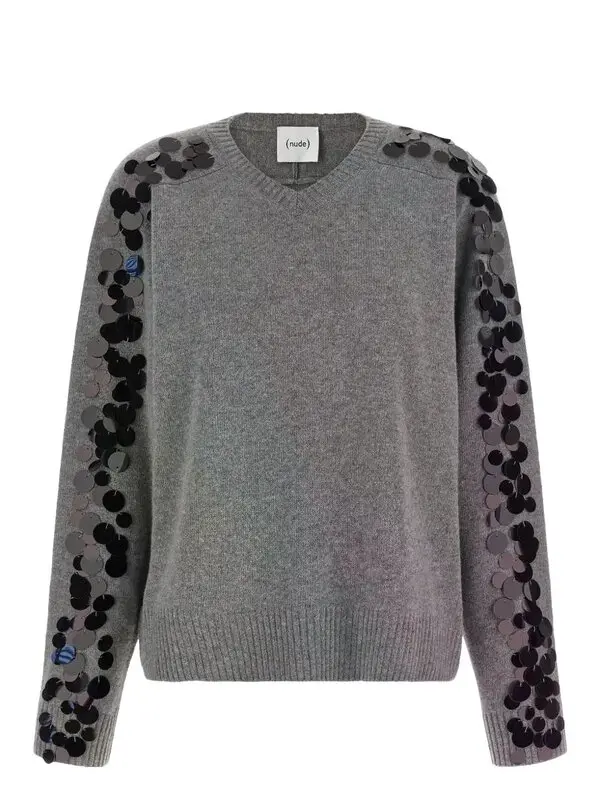 NUDE Sequin-embellished V-neck Sweater - Grey